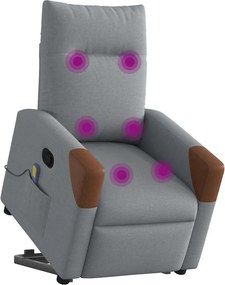 Zvedací masážní polohovací křeslo světle šedé textil 3324014