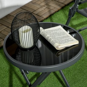 Klappbarer Beistelltisch, Outdoor-Klapptisch, mit Tischplatte aus gehärtetem Glas, für Terrasse, 45 x 45 x 50 cm Schwarz
