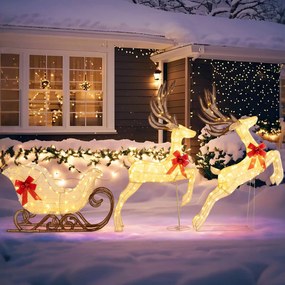 Costway Svítící sob se saněmi se 280 LED, sada 3 dílů