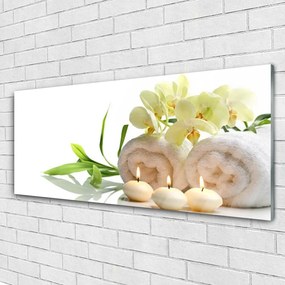 Plexisklo-obraz Lázně Ručníky Svíce Orchidej 125x50 cm