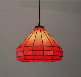 Závěsná vitrážová lampa ArtDec F3 Ø30 červená