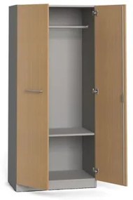 Kancelářská šatní skříň PRIMO, 1 police, šatní tyč, 1781 x 800 x 500 mm, šedá / buk