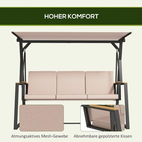 Hollywoodschaukel Gartenschaukel 3-Sitzer-Schaukel, mit Sonnendach, wetterbeständig, Beige + Schwarz