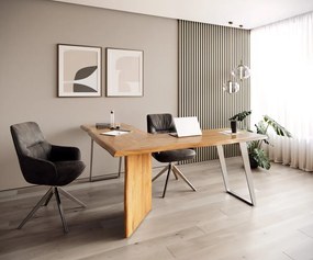 Psací stůl Live Edge 170x170 přírodní akácie podnož stříbrná