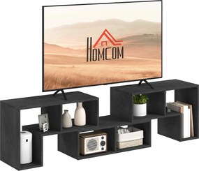 HOMCOM Mobilní TV stojan 75" s 2 L-polici a obdélníkovou policí, Moderní TV stojan z DTD pro obývací pokoj, 134-180x30,5x44 cm, Černý | Aosom