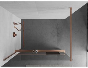 Mexen Kioto+, sprchová zástěna Walk-In s poličkou a věšákem 100 x 200 cm, 8mm čiré sklo, měděný matný profil, 800-100-121-65-00