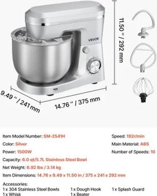 Stojanový mixér, Elektrický kuchyňský mixér o objemu 5,7 l VEVOR