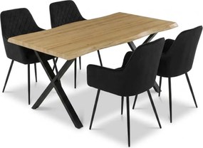 Vikio Jídelní set pro 4 osoby 160x90 cm soft dub noha X černá židle s područkami VJS226-4C