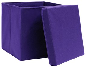 Úložné boxy s víky 10 ks fialové 32 x 32 x 32 cm textil - Default Title