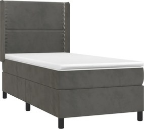 Box spring postel s matrací a LED tmavě šedá 100x200 cm samet 3139488