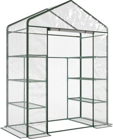 Outsunny Zahradní Skleník 4-Úrovňový s Policemi Ocelová Konstrukce pro Rostliny Květy Rajčata 143x73x195 cm Průhledný