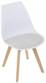 Jídelní židle bílá plastová sedák bílá látka nohy masiv přírodní buk CT-X7056 WT