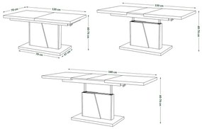 Rozkládací konferenční/jídelní stůl se zvedací deskou NINO bílá/šedá beton