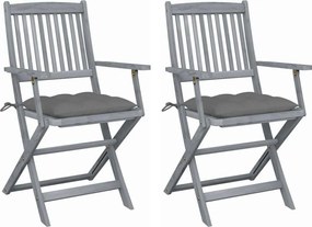 vidaXL Skládací zahradní židle s poduškami 2 ks masivní akáciové dřevo [3064507] Barva: Šedá