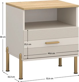 Kondela Noční stolek, kašmír/dub kamenný, RUNOL 1S