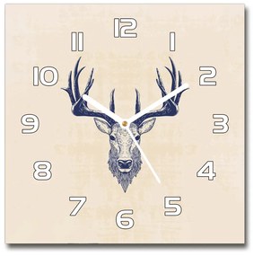 Wallmuralia Skleněné hodiny čtverec Hlava jelena 30x30 cm