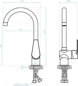 Kuchinox Luga, stojánková dřezová baterie s U-tvarovaným výtokem, chromová, LAV-BQL_068D