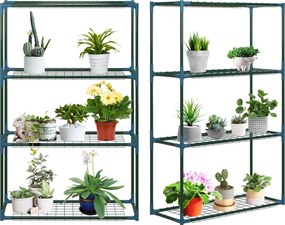 Outsunny Rostlinný stojan 2-pack, stojan na rostliny se 4 úrovněmi, květinový stojan, regál na květiny pro balkon, zahradu, skleník, ocel, zelený, 70