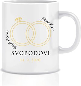 Personalizovaný klasický bílý keramický hrníček 300 ml s prstýnky a jmény