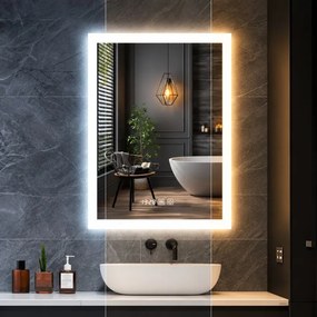 LED zrcadlo 80 × 60 cm s odmlžováním a hodinami