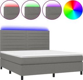 Box spring postel s matrací a LED tmavě šedá 180x200 cm textil 3134974