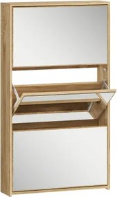 HOMCOM skříňka na boty do předsíně/chodby se 3 dveřmi a zrcadlem, úzká skříňka na 9 párů bot, 65x17x114,5 cm, přírodní