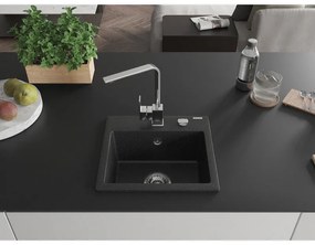 Mexen Milo, 1-komorový granitový dřez 435x410x171 mm a chromová baterie Rita, černá-stříbrná metalíza, 6505-73-670300-00