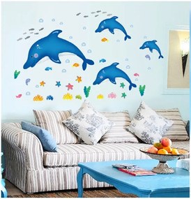 Živá Zeď Samolepka na zeď Modří delfíni