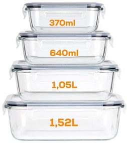 VILDE Sada 4 skleněných těsnících dóz, krabičky na jídlo SKLO - LOCK&LOCK