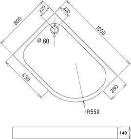 LOR 100x80 Levá Sprchová vanička asymetrická, akrylát