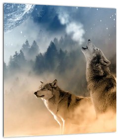 Obraz - vlci vyjící na měsíc (30x30 cm)