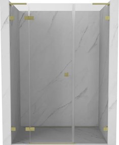 Mexen Lunar L, levé otočné sprchové dveře 140 cm, 8mm čiré sklo, zlatý matný profil, 834SL-140-050-55-00-L