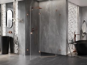 Mexen Lunar, Pětiúhelníkový sprchový kout Mexen Lunar naklápěcí doleva 100 x 80 cm, 8mm čiré sklo, profil měděná matná, 831-100L-080P-65-00-L