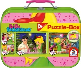 SCHMIDT Puzzle Malá čarodějka Bibi 4v1 / 60+60+100+100 dílků / plechov