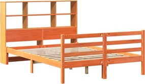Postel s knihovnou bez matrace hnědá 160 x 200 cm masivní dřevo 3321919