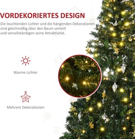 HOMCOM Umělý vánoční strom 180 cm umělý jedle s LED osvětlením, koulemi, vánoční strom s 745 hroty, vánoční dekorace včetně kovového stojanu pro vnit…
