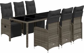 7dílný zahradní bistro set s poduškami šedý polyratan 3277169