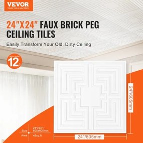 Stropní dlaždice 12-balení 24 × 24 V PVC Snadná instalace Bílý echo vzor