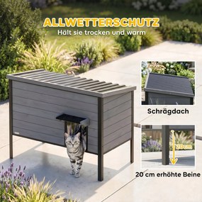 PawHut voděodolný dřevěný kočičí domek se sklápěcí střechou a vyjímatelnou podlahou, 85 x 55 x 70 cm – venkovní / vnitřní úkryt pro 1–2 kočky (až 12 …