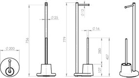 Aqualine, Stojan s držákem na toaletní papír a WC kartáčem, bílá, MM32