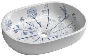 Sapho PRIORI keramické umyvadlo na desku 60 x 40 cm bez přepadu s modrým vzorem bílá PI029