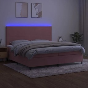 Box spring postel s matrací a LED růžová 200x200 cm samet 3136028