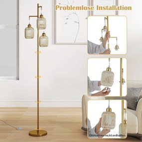 Costway Stojací lampa 173 cm lampa na čtení s 3 E27 zásuvkami a nožním spínačem