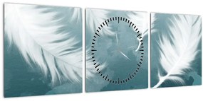 Obraz - Bílá peříčka (s hodinami) (90x30 cm)