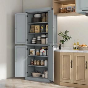 HOMCOM Kuchyňský Skříňový Buffet Skladovací Skříň Moderní Styl s Nastavitelnými Policemi pro Jídelnu a Obývací Pokoj, 76 x 40,5 x 184 cm, Šedá | Aosom