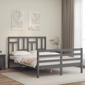 Rám postele s čelem šedý 140 x 190 cm masivní dřevo,  3194943