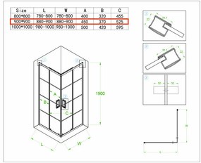 BPS-koupelny Čtvercový sprchový kout HYD-SK32B 90x90 černý/transparent - bez vaničky