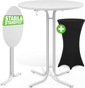 Barový stolek bílý 110x70cm + Potah na barový stolek černý Ø70cm