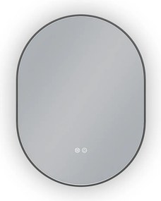 Erga Freya, oválné LED zrcadlo 60x80cm v černém kovovém rámu, 3 barvy světla, zadní osvětlení, vyhřívací podložka proti zapaření, ERG-V01-FREYA-6080-BK