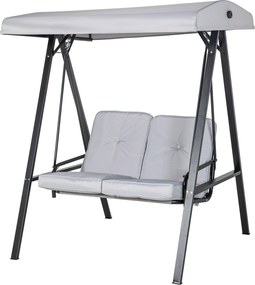Outsunny 2-místná Hollywoodská houpačka s nastavovací střechou, polštáři a nosností až 220 kg, ideální do zahrady či na balkon, šedá, 145 x 116 x 172
